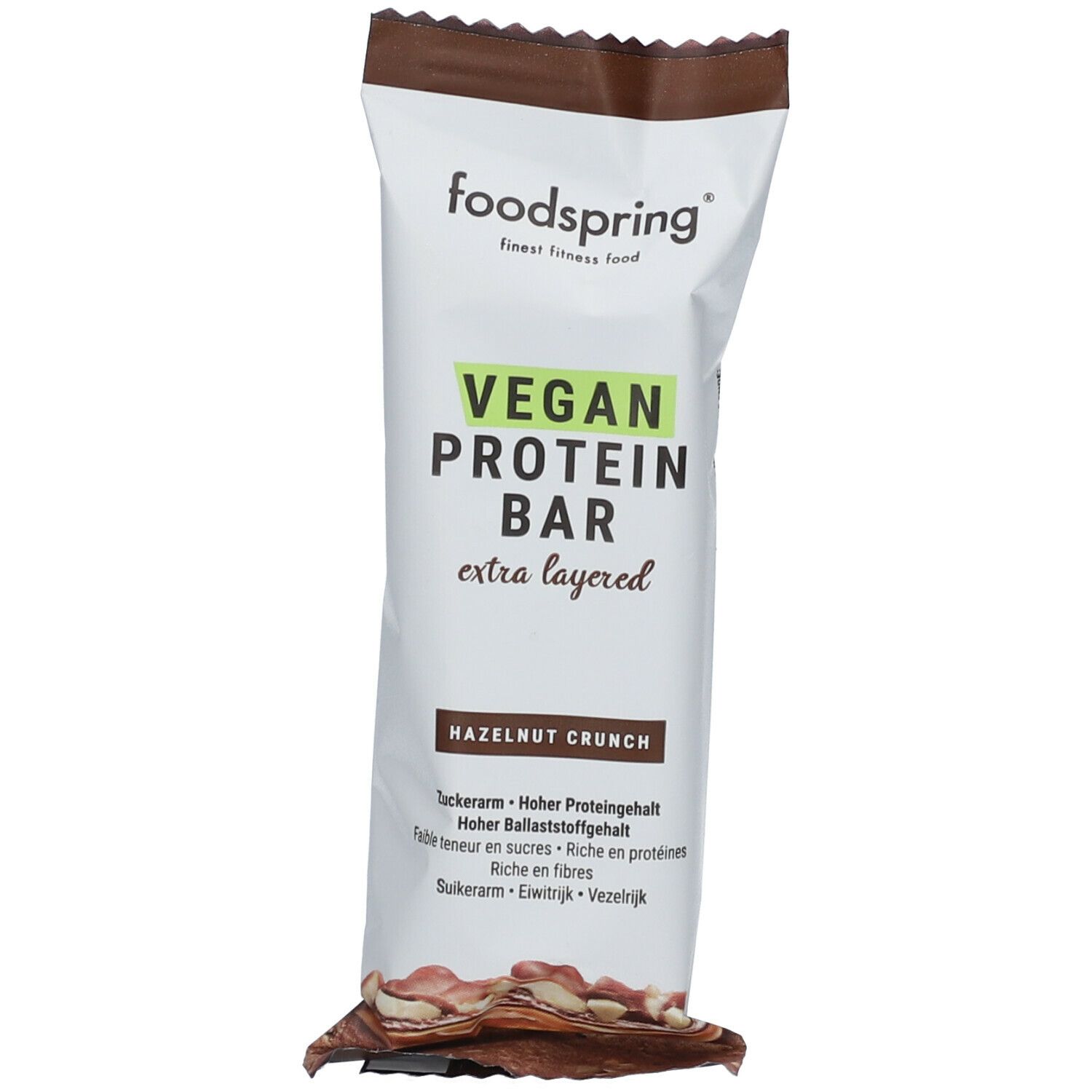 foodspring® Vegan Protein Bar Extra Layered Hazelnut Crunch 45 g - Shop ...