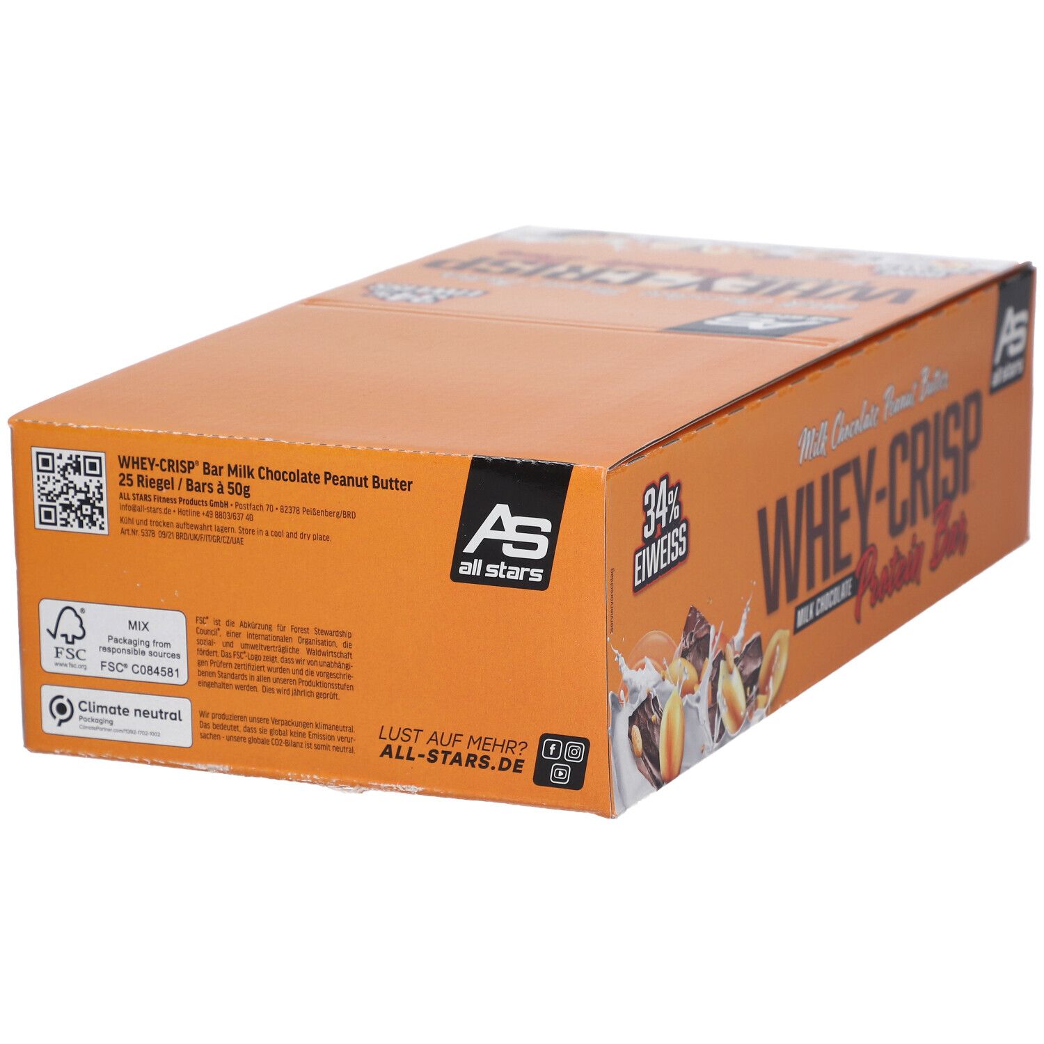 All Stars® Whey Crisp Portein Bar Milk Chocolate Peanut 25x50 g - Shop ...