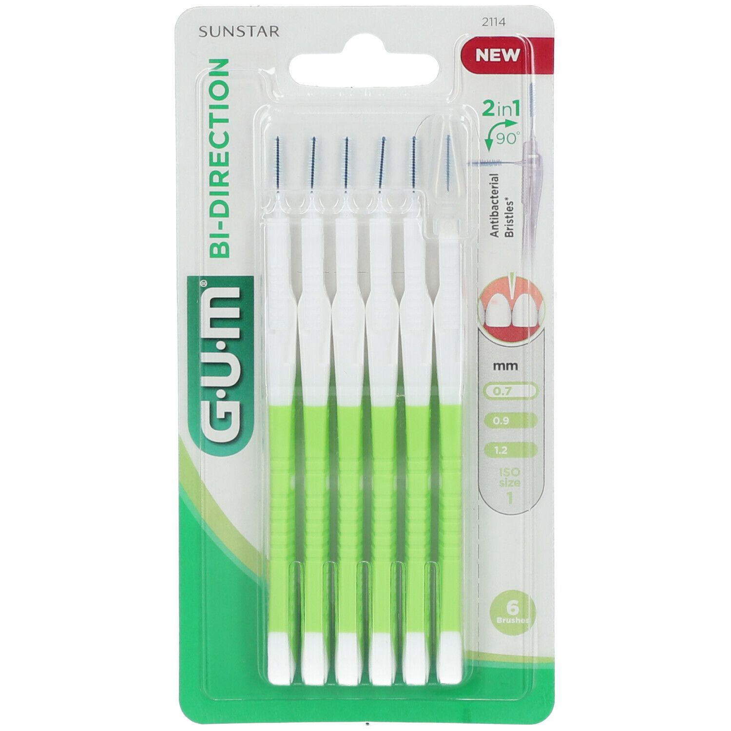 GUM® Bi-Direction Interdentalbürsten 0,7 mm grün 6 St - Shop Apotheke