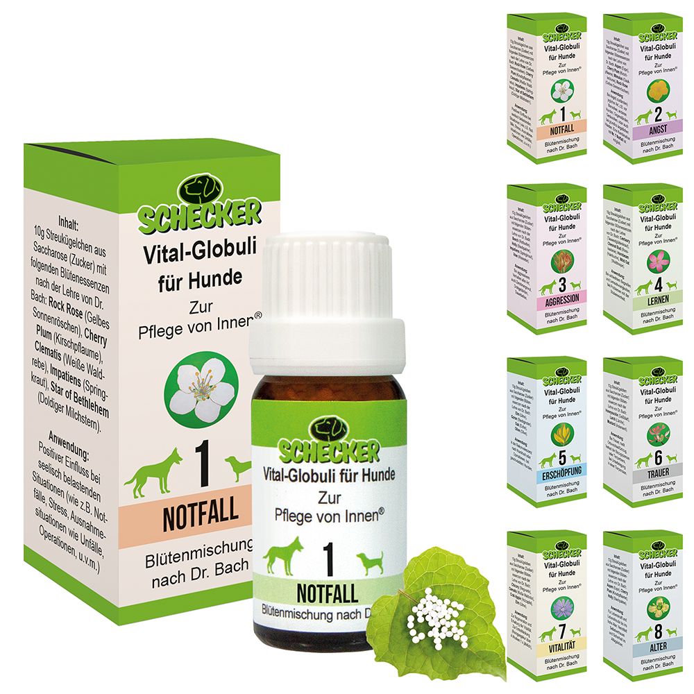 Schecker Vital Globuli -- Notfall für Hunde -- Blütenessenzen nach der ...