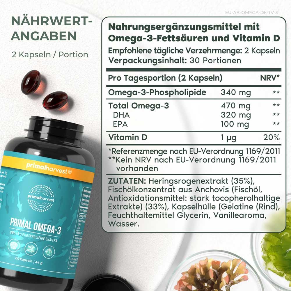 Omega-3 Premium Fischöl (Kaviar) Kapseln von Primal Harvest® 60 St ...