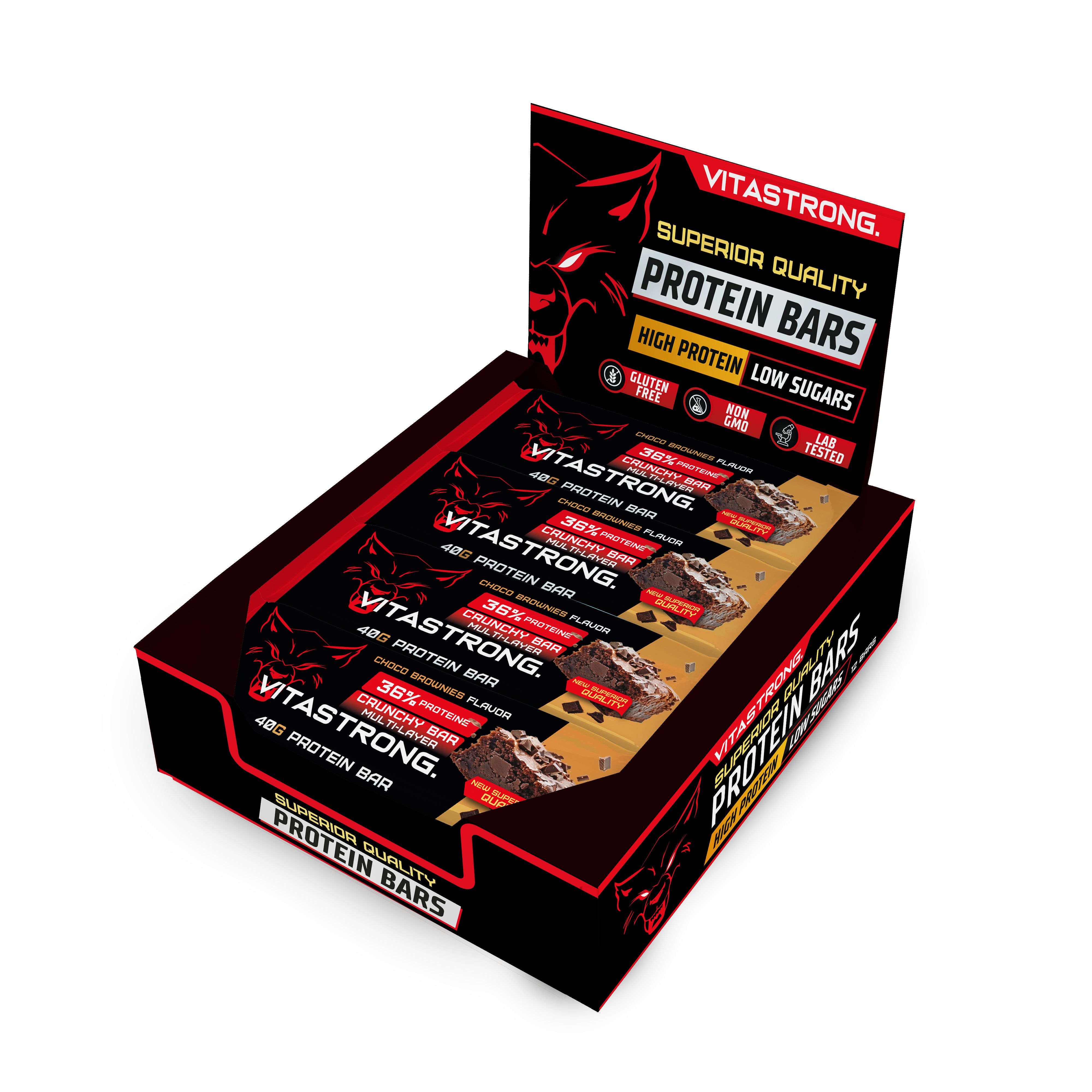 Vitastrong Crunchy Riegel Choco Brownies - Box mit 24 Stück, hoher ...