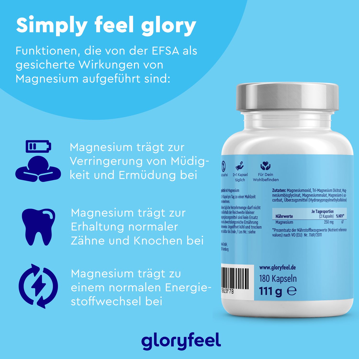 gloryfeel® Magnesium 250 Komplex Kapseln 200 St - Shop Apotheke