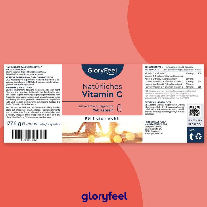gloryfeel® Natürliches Vitamin C Kapseln 240 St - Shop Apotheke