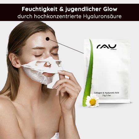 RAU Cosmetics Collagen & Hyaluron Vliesmaske mit Aloe Vera für trockene ...