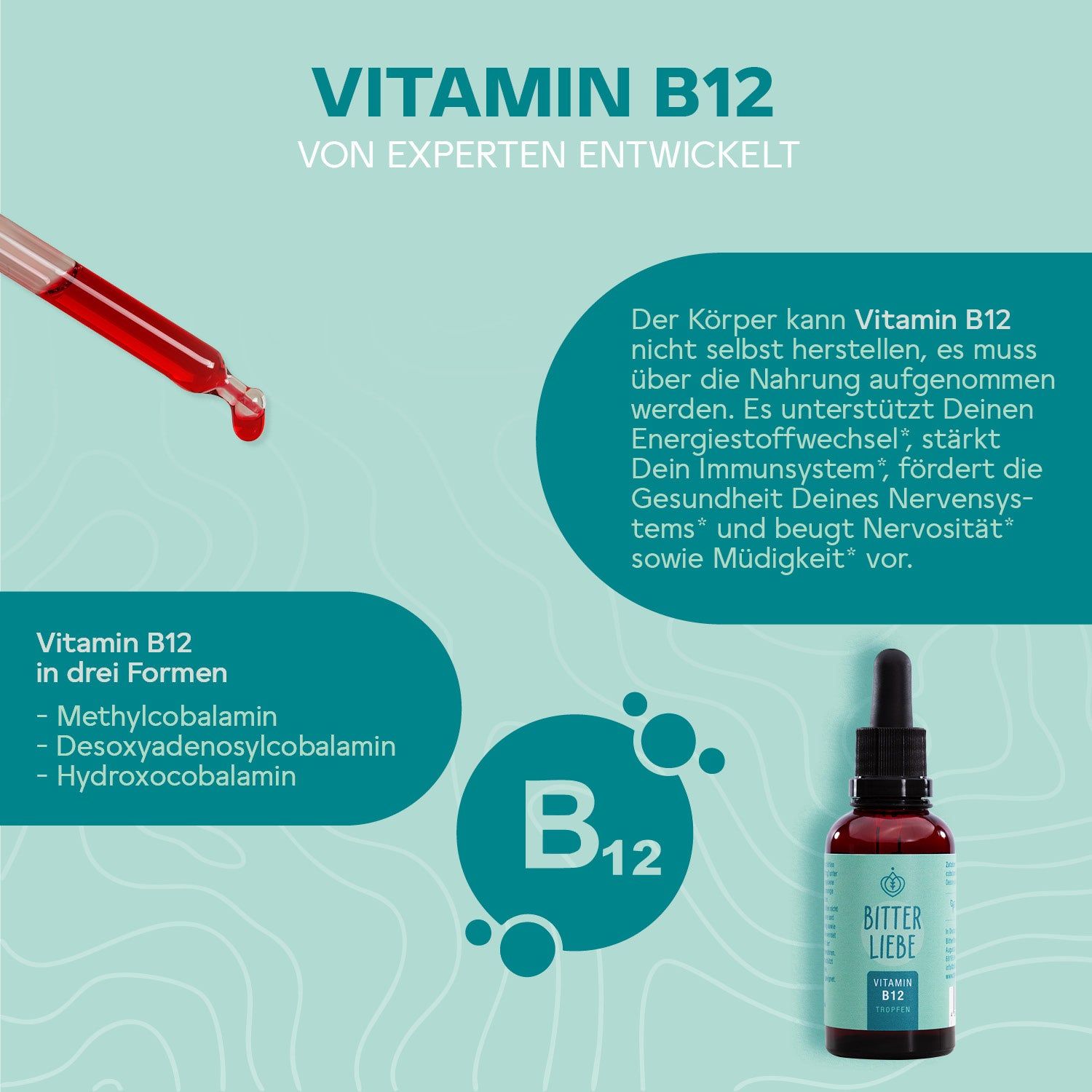 BitterLiebe - Vitamin B12 Tropfen - 500µg B12 - Unterstützung für ...