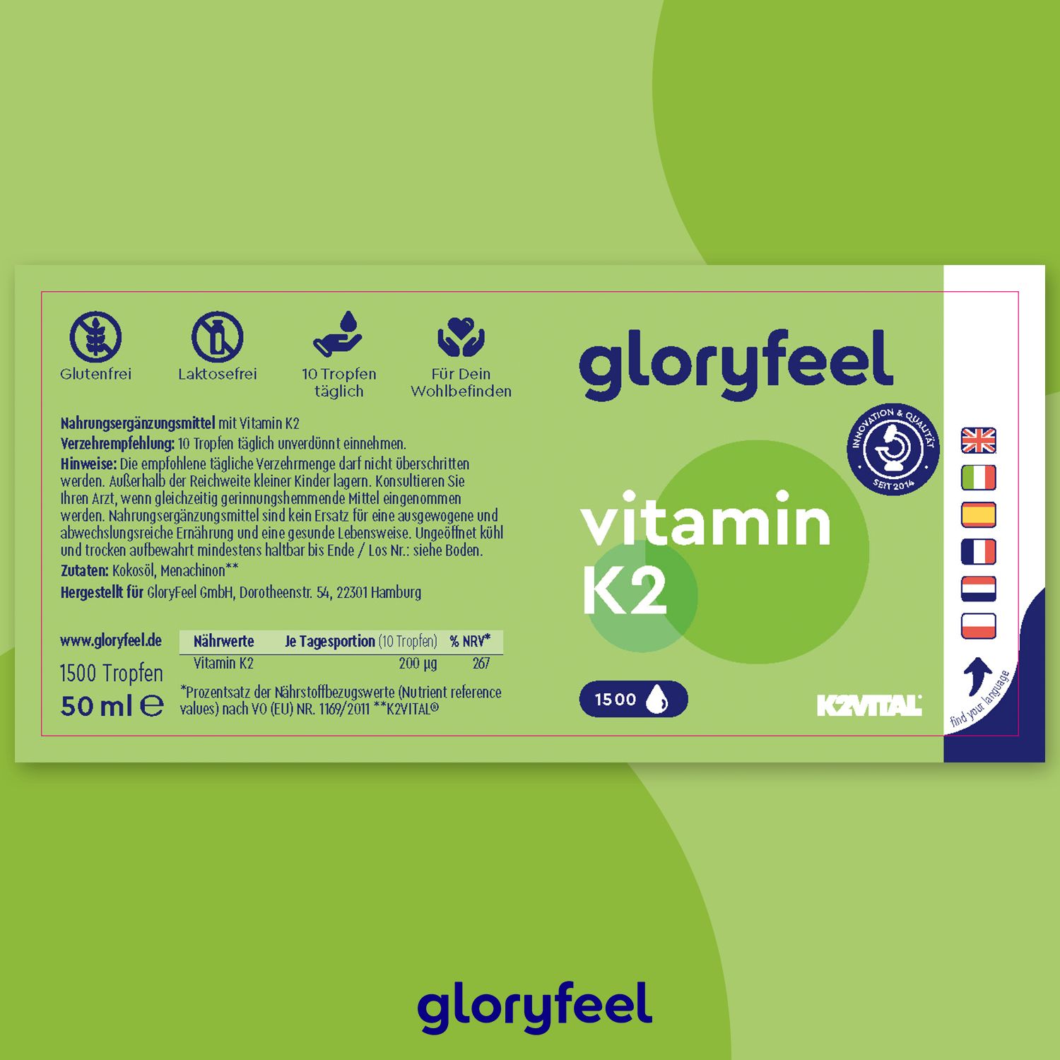 gloryfeel® Vitamin K2 Tropfen Nature 50 ml - shop-apotheke.at